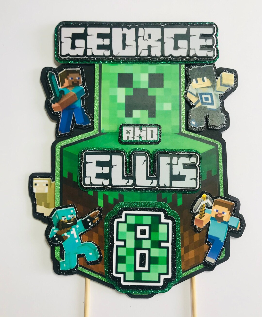 2 Names Personalised Minecraft Cake Topper - Etsy