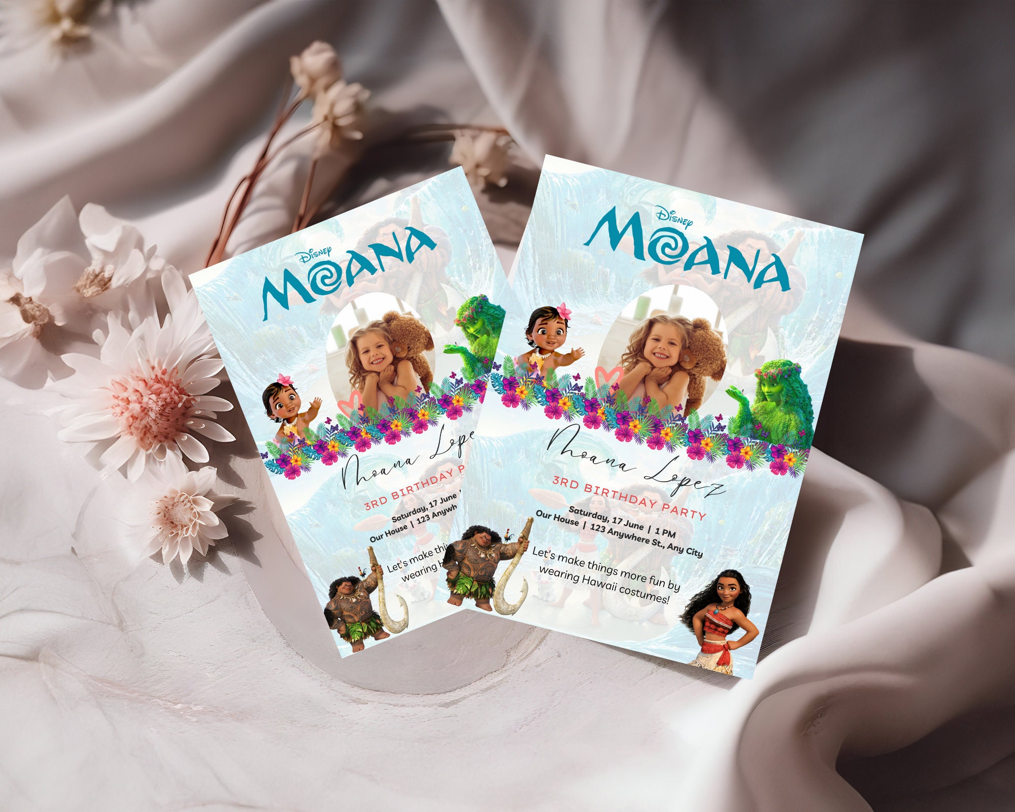 Moana Themed Birthday Party Invitation Card Editable Disney Invitations ...