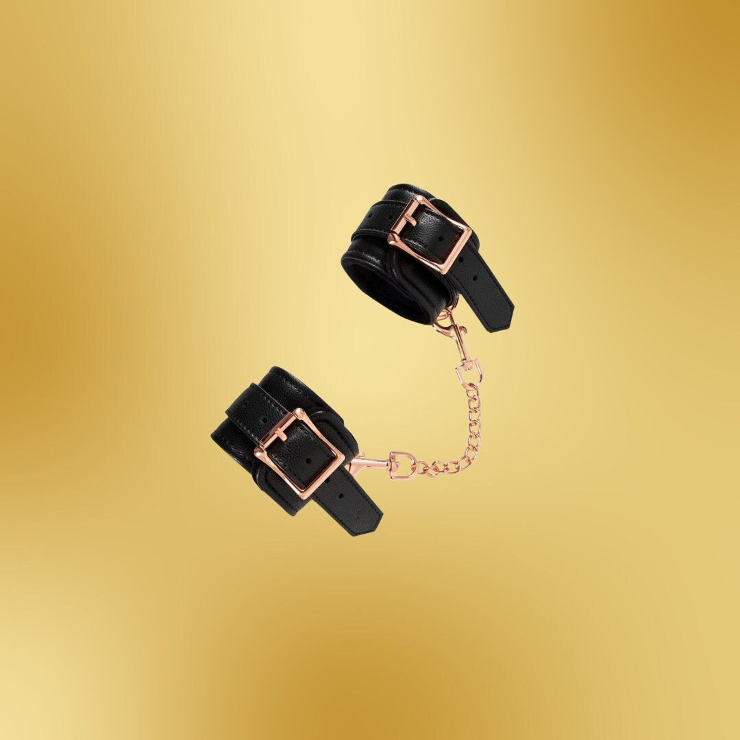 BDSM Handcuffs Deluxe Rose Gold Metal Elements Leather Vegan - Etsy