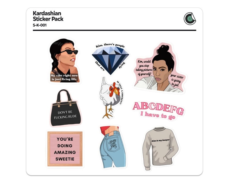 Kardashian 9 Sticker Pack, Embrace Glamour and Wit, Pop Culture ...