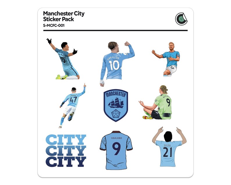 Manchester City Sticker Pack, 9 Pack of City Stickers, Football ...