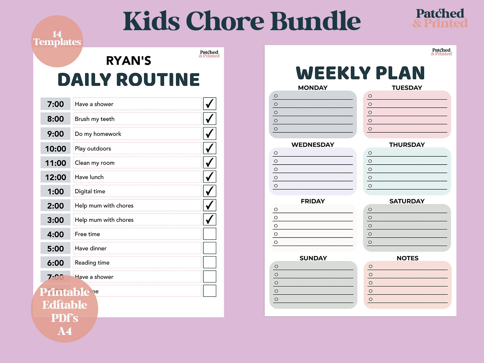 Kids Chore Charts, Editable and Printable, Reward, Allowance, Screen ...
