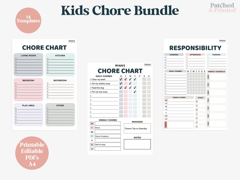 Kids Chore Charts Editable and Printable Reward Allowance - Etsy