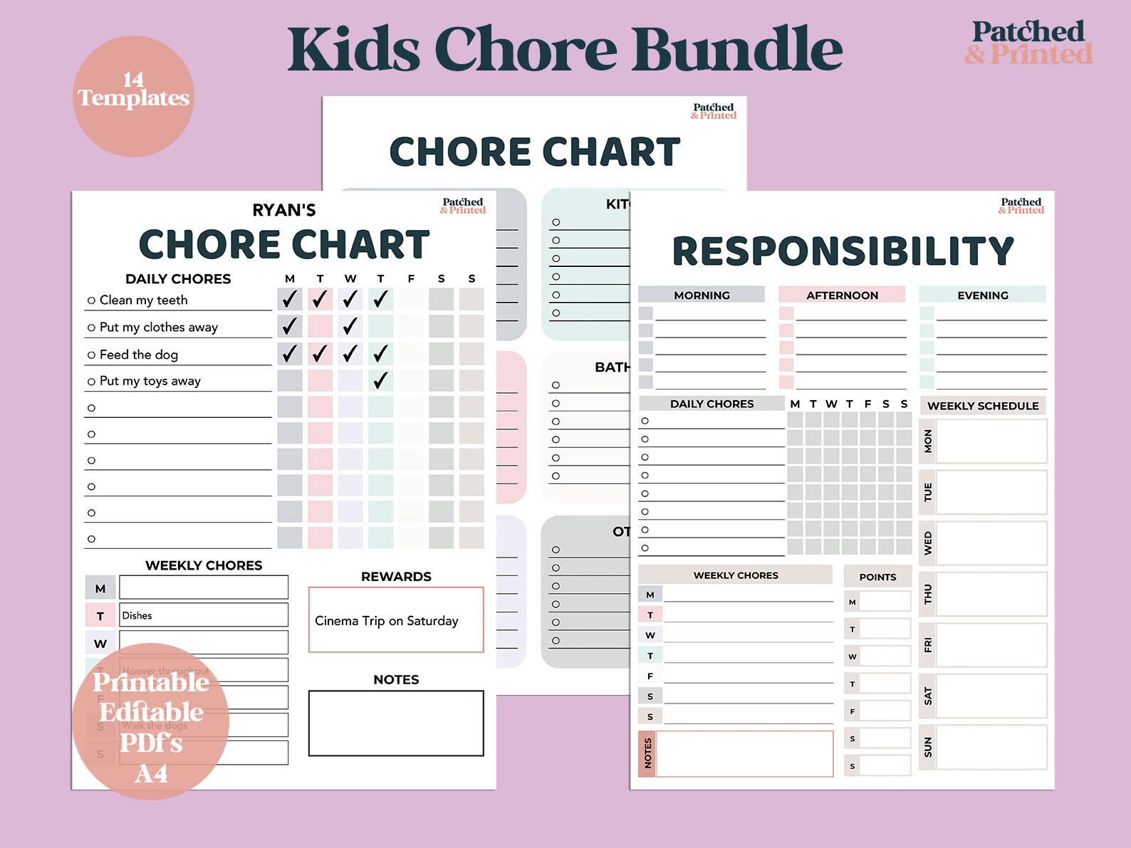 Kids Chore Charts, Editable and Printable, Reward, Allowance, Screen ...
