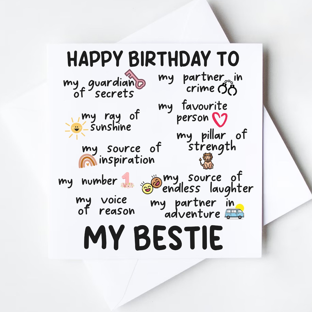 15% OFF Happy Birthday Bestie Greeting Card, Best Friend Greeting Card ...