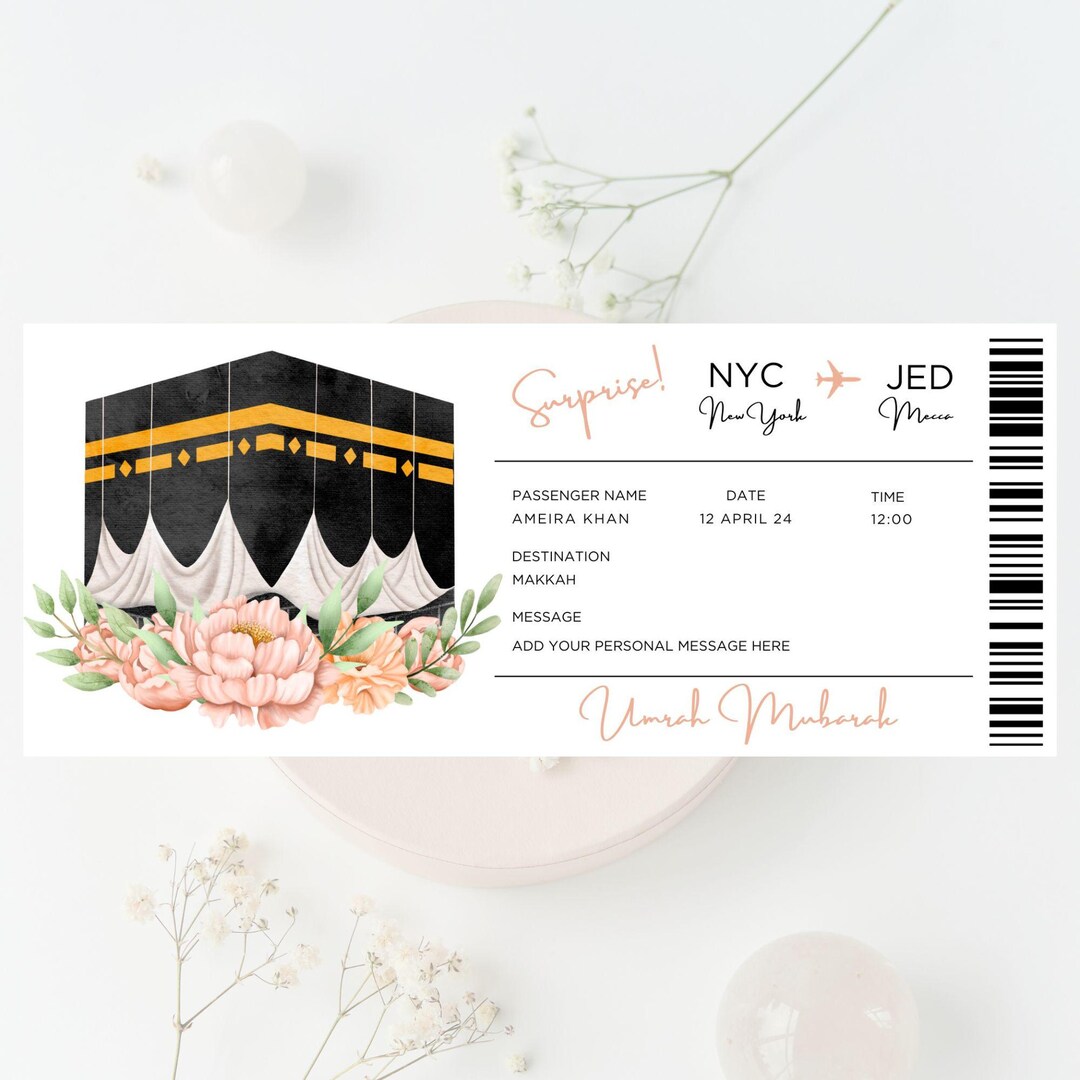 Editable Hajj Plane Ticket for Umrah, Editable Hajj Boarding Pass ...