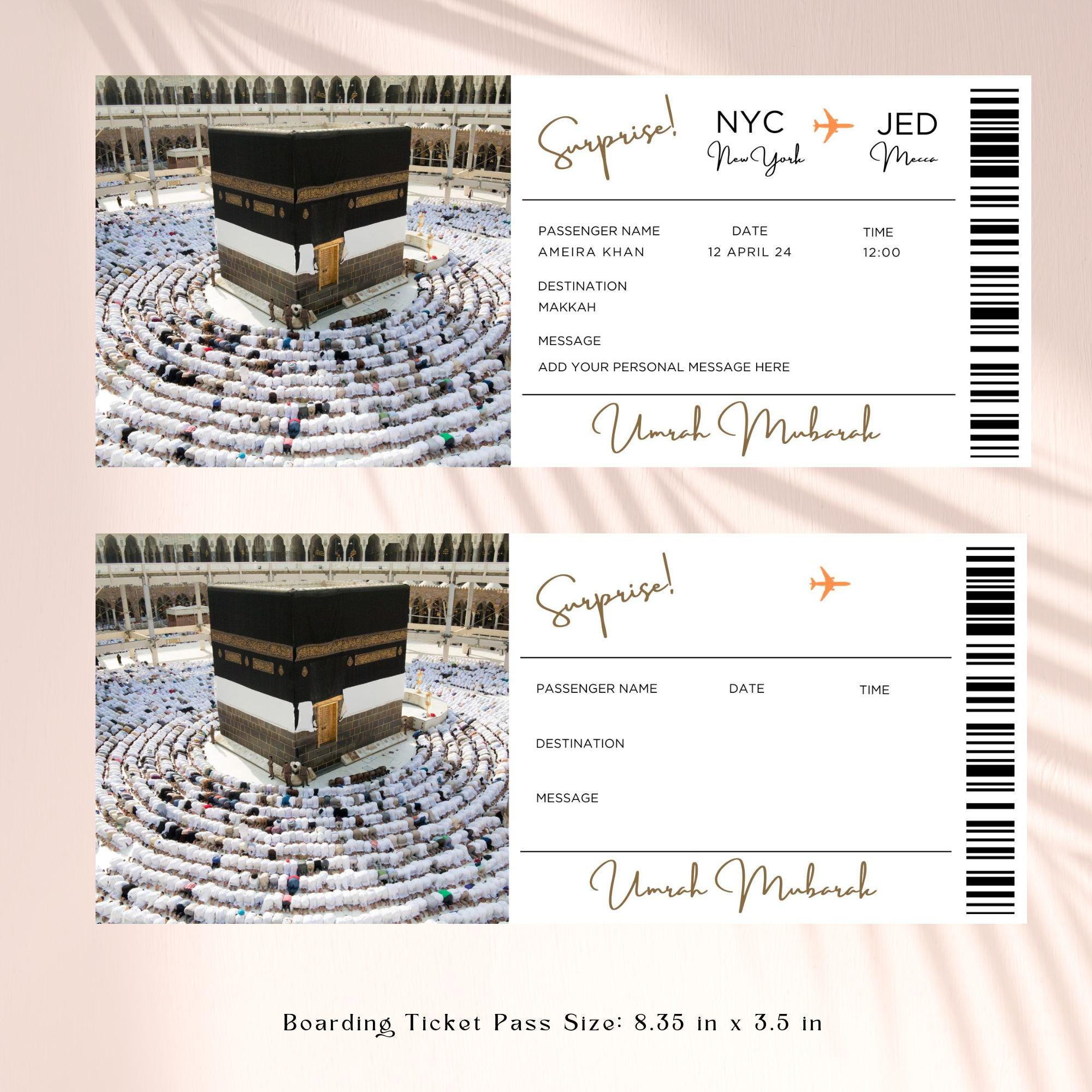 Editable Hajj Plane Ticket for Umrah, Editable Hajj Boarding Pass ...