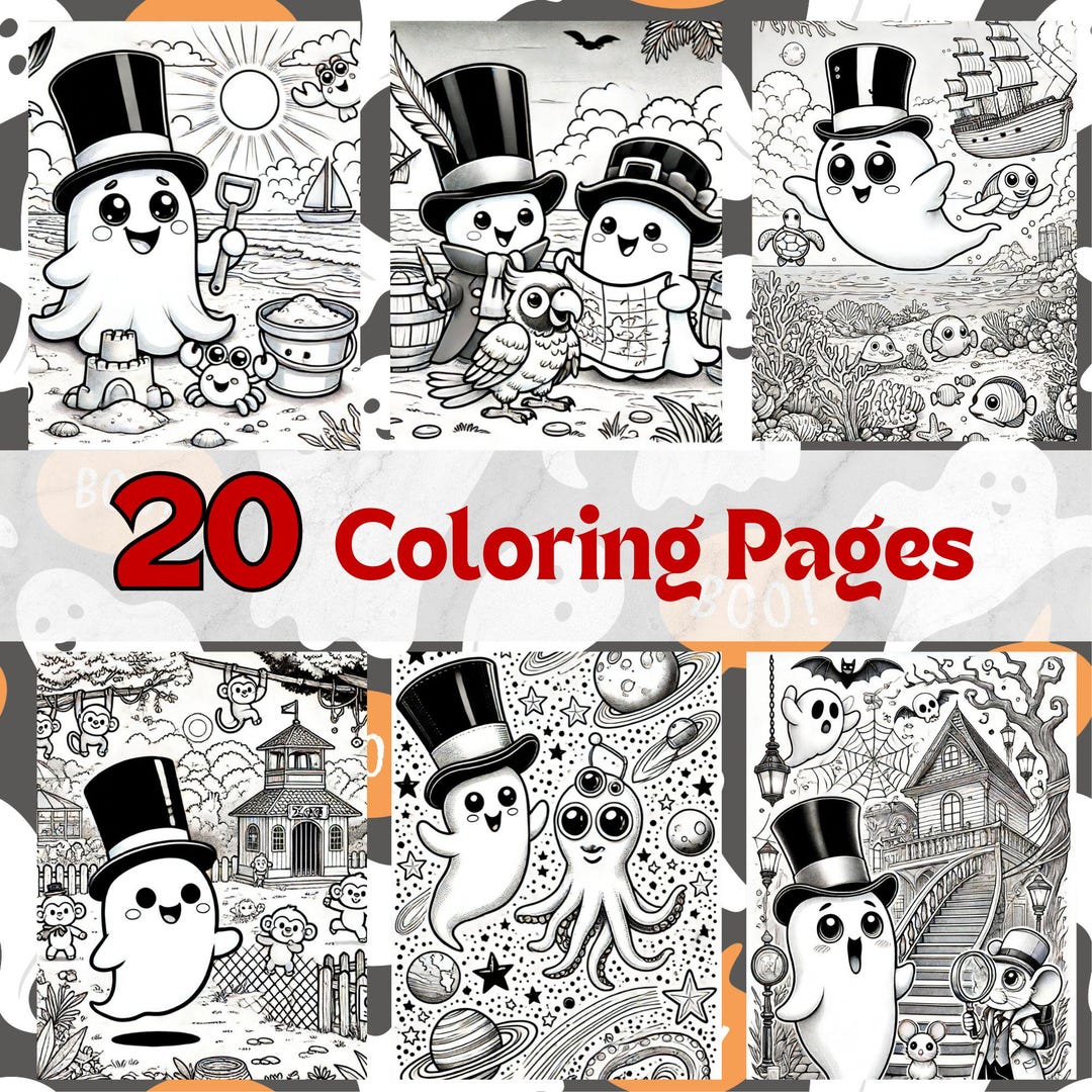 Printable Ghost Coloring Pages Cute & Spooky Halloween Art Kawaii Ghost ...