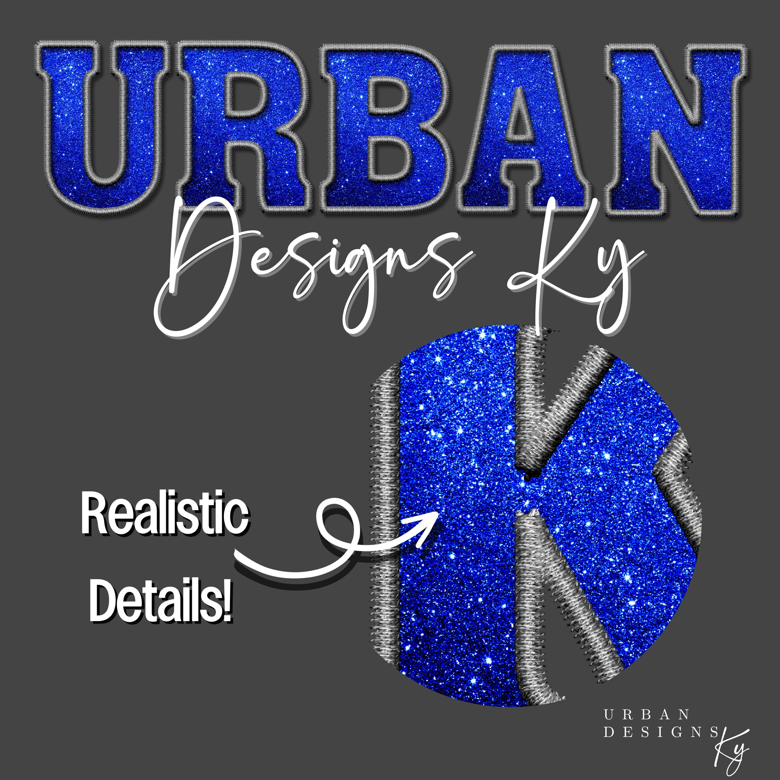 Kentucky Faux Embroidery Realistic Faux Blue Glitter, Faux Patch Sport Athletic PNG DTF High ...