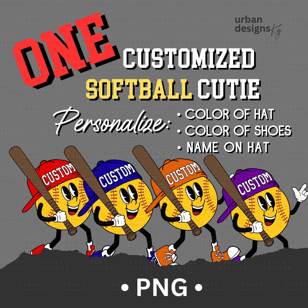 Cute Custom Softball Mascot Backwards Hat High Resolution PNG ...