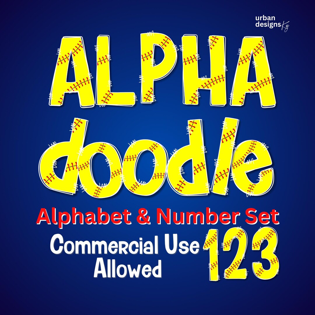 Alpha Doodle Softball Filled Letters Numbers PNG Alpha Softball Png Set ...