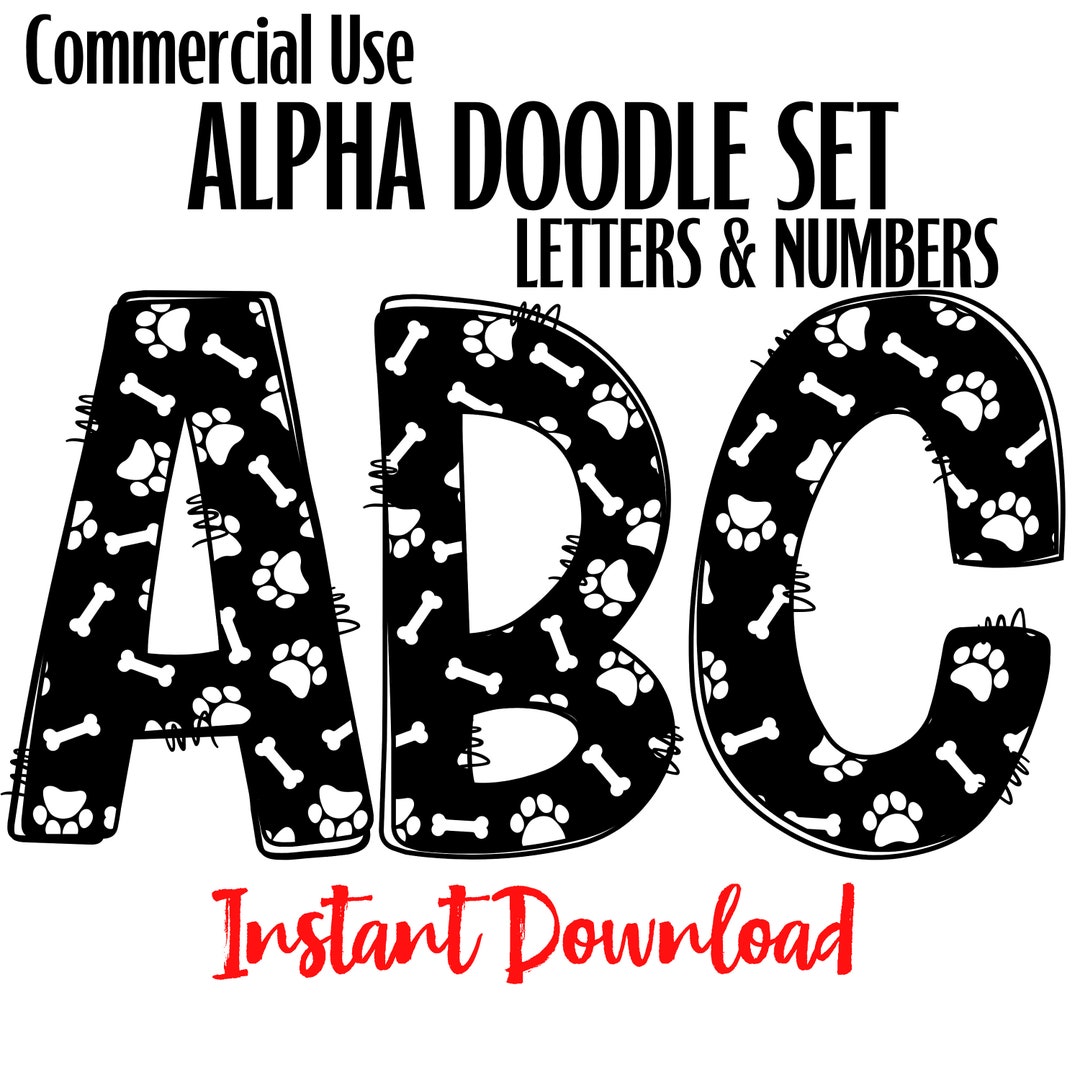 Alpha Doodle Dog Paw Print Filled Letters Numbers PNG Alpha Dog Paw ...