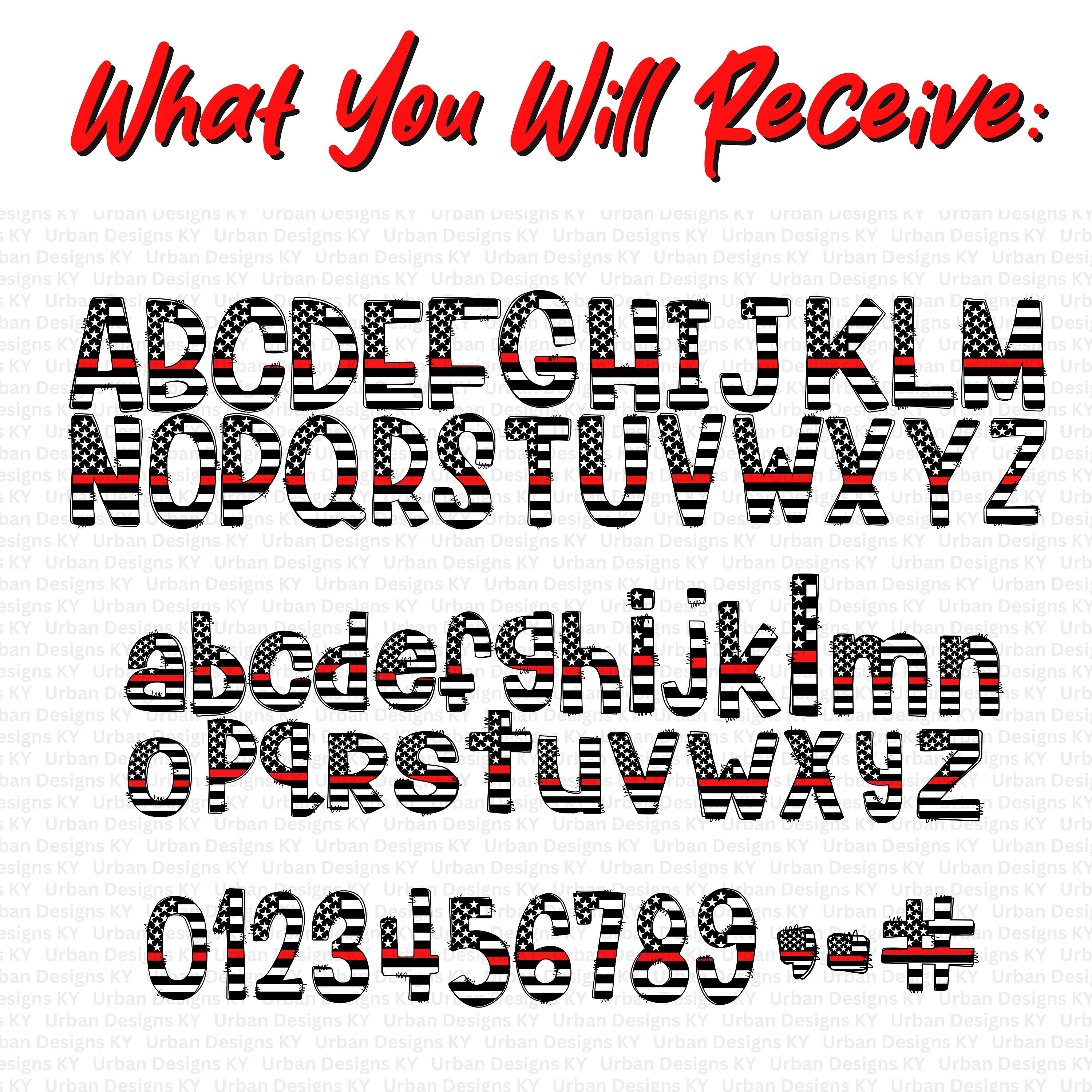 Thin Red Line Flag Alphabet Letters PNG Bundle, Commercial Use ...