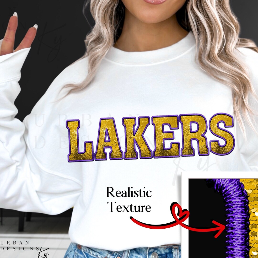 Lakers Realistic Faux Embroidery Glitter, Faux Patch Sport Athletic PNG,DTF Digital, High ...
