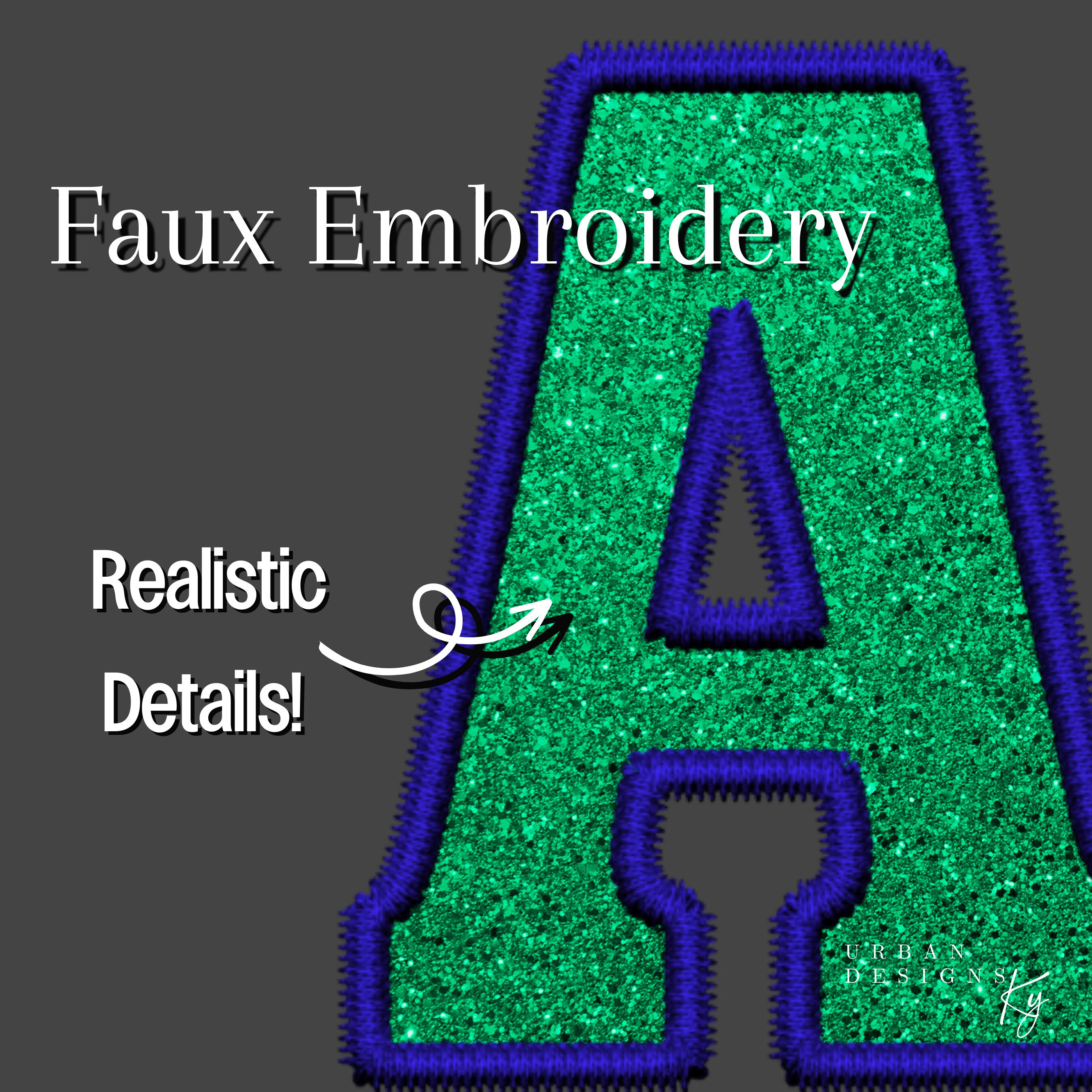 Faux Embroidery Alpha Set, Green Glitter Blue Embroidery, Jags, Faux Patch Sports Athletic, PNG ...