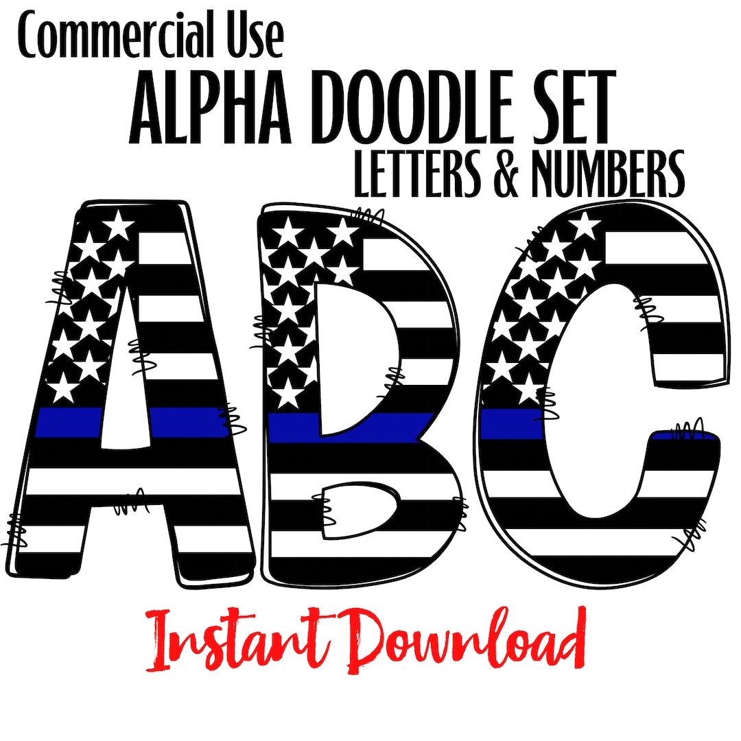 Thin Blue Line Flag Alphabet Letters PNG Bundle, Patriotic USA Flag ...