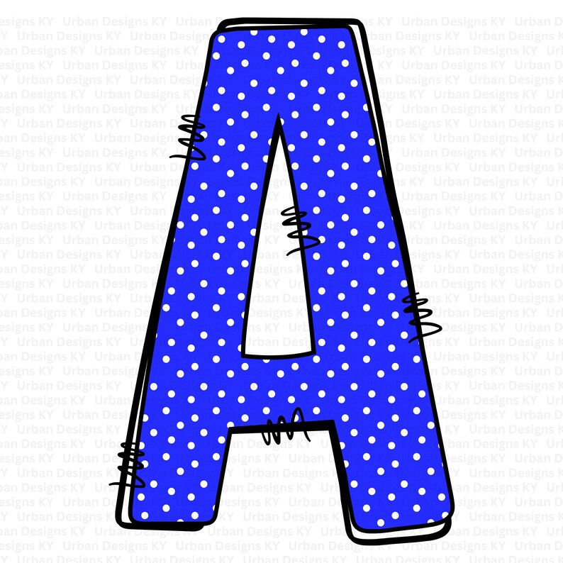 Commercial Use Doodle Letters & Numbers Blue White Polka Dot Filled ...