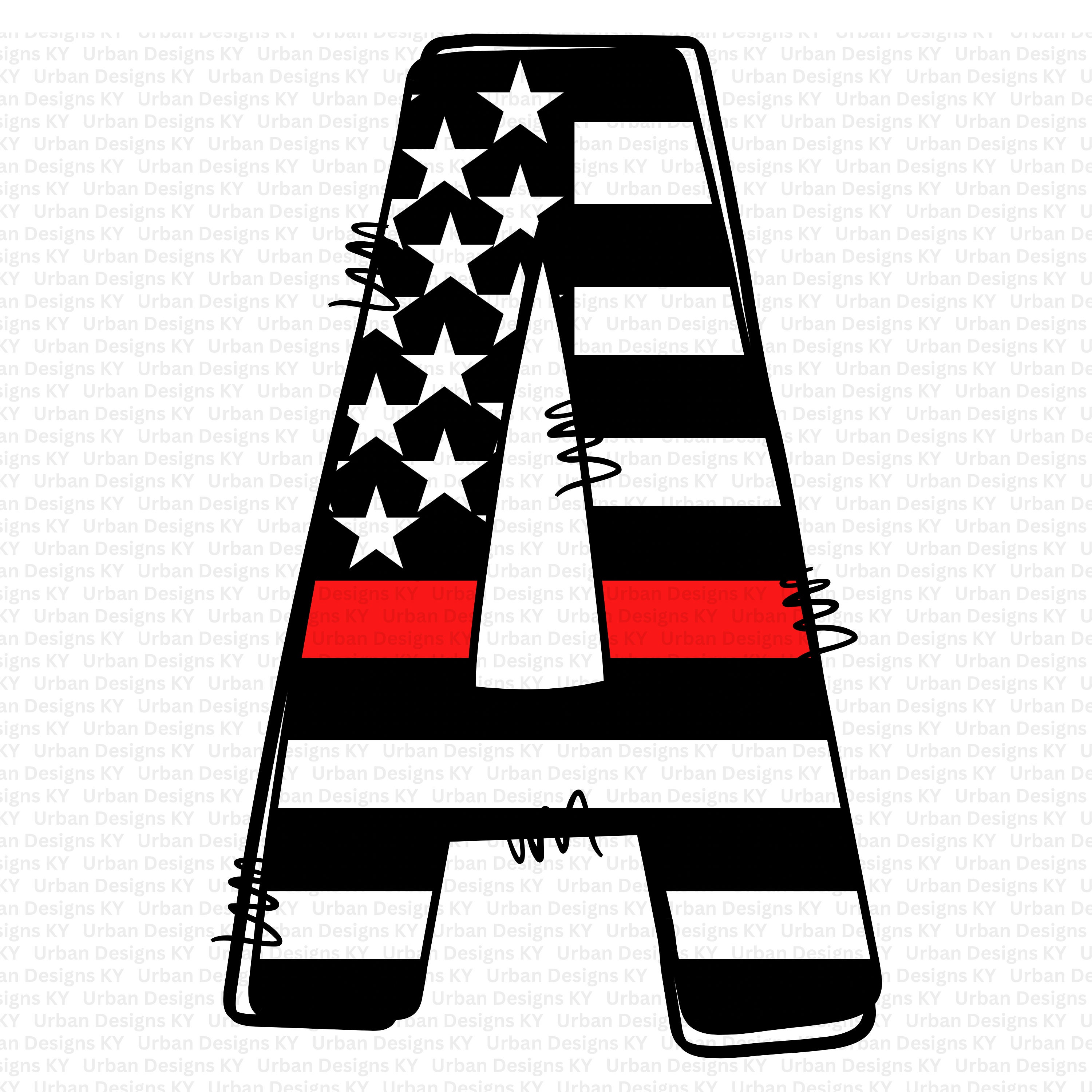 Thin Red Line Flag Alphabet Letters PNG Bundle, Commercial Use ...