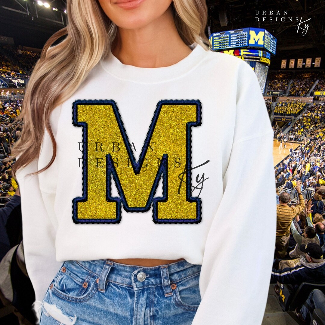 Michigan Realistic Faux Embroidery Glitter, Faux Patch Sport Athletic,dtf Digital, High ...