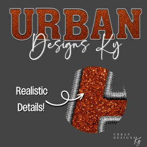 Texas Burnt Orange Realistic Faux Embroidery Glitter, Faux Patch Sport Athletic PNG, DTF Design ...