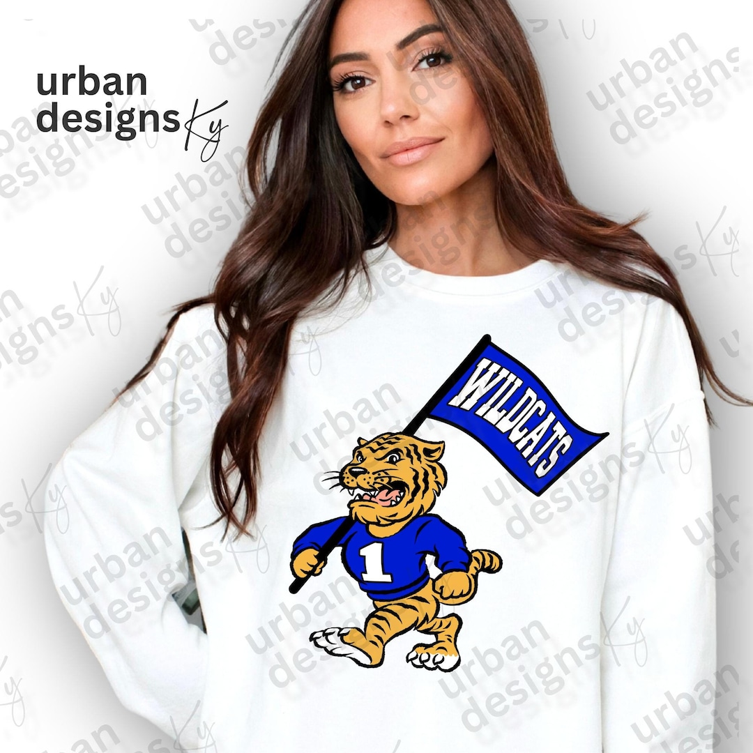Vintage Wildcat Mascot Flag, Retro Wildcat Walking With Flag, Blue ...