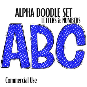 Commercial Use Doodle Letters & Numbers Blue White Polka Dot Filled ...