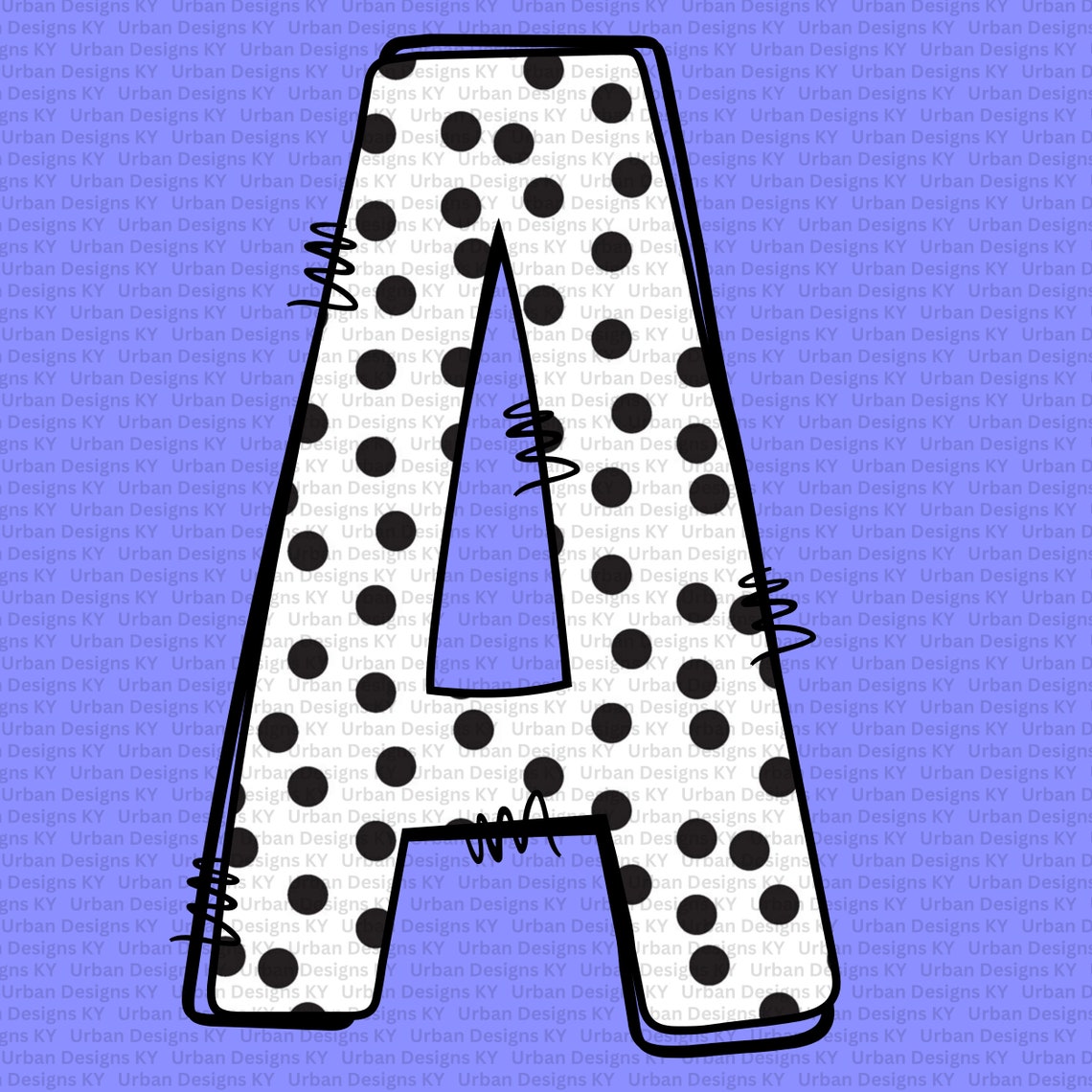 Commercial Use Doodle Letters & Numbers White Black Polka Dot Filled ...
