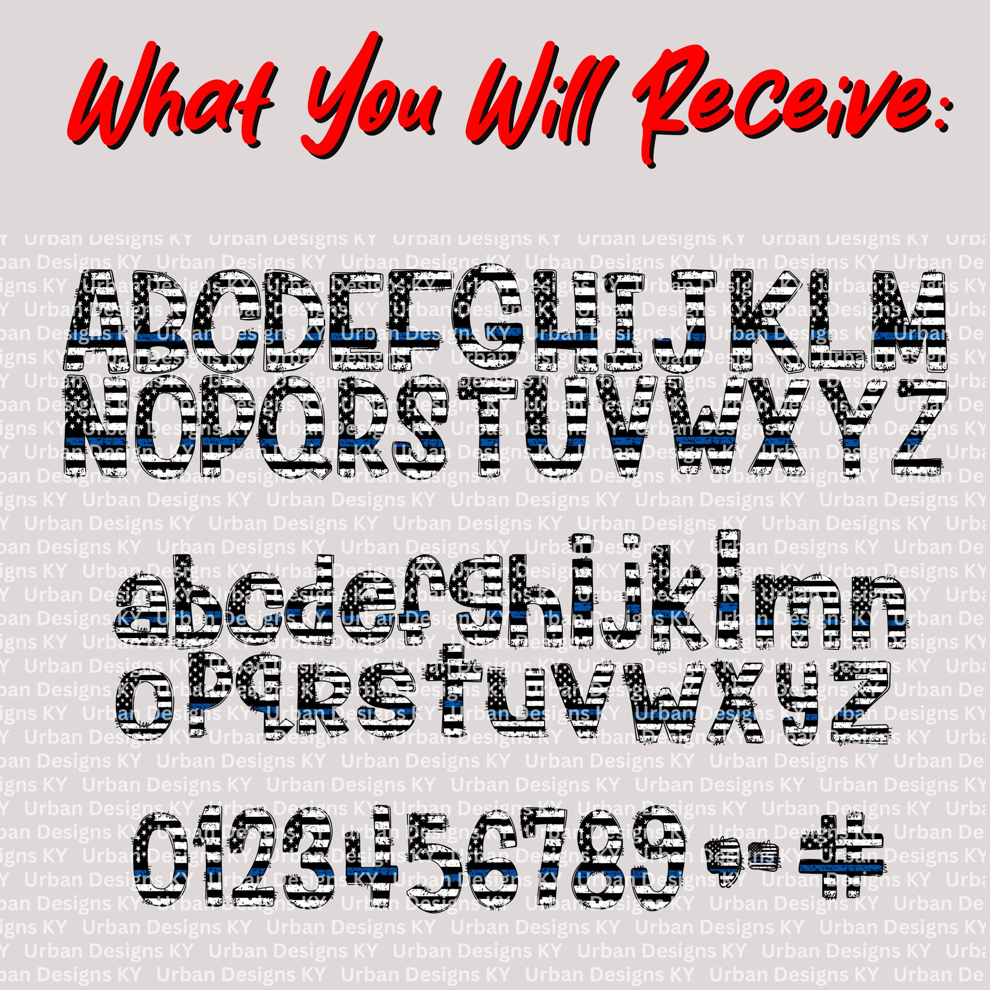 Alpha Doodle Set Police Thin Blue Line Flag Letters Numbers PNG Alpha ...