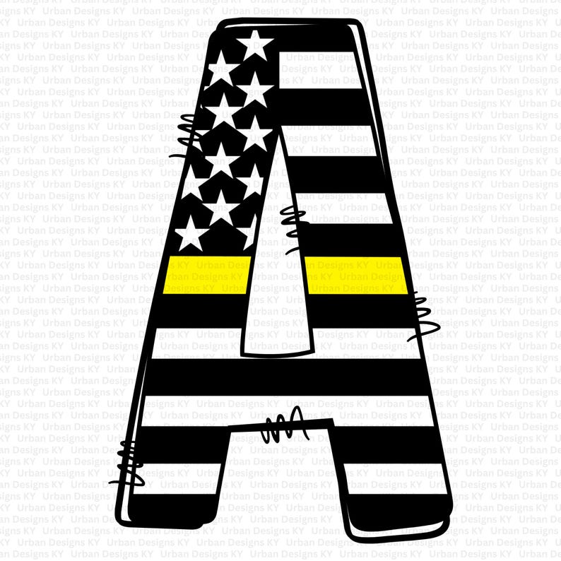 Thin Yellow Line Flag Alphabet Letters PNG Bundle, Patriotic USA Flag ...