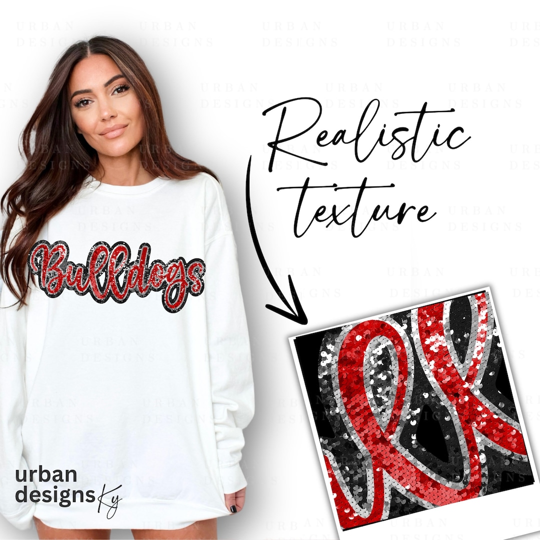 Bulldogs Faux Sequins Handwritten Script Bulldogs Faux Glitter Sequins ...