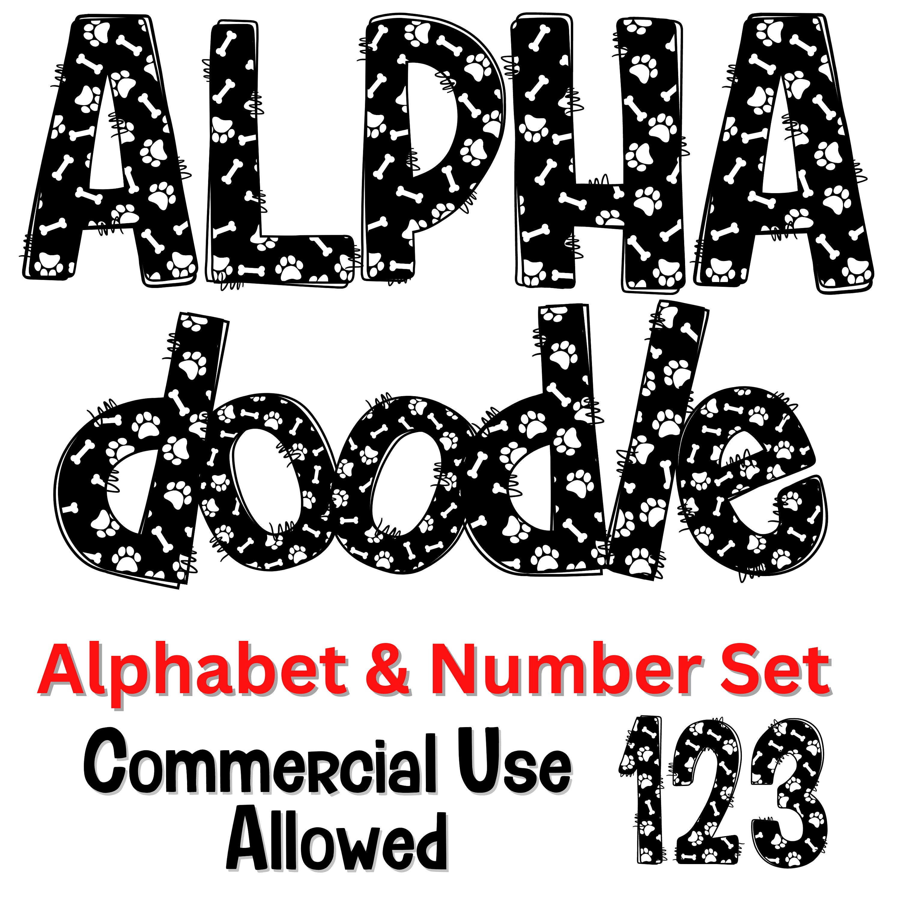 Alpha Doodle Dog Paw Print Filled Letters Numbers PNG Alpha Dog Paw ...