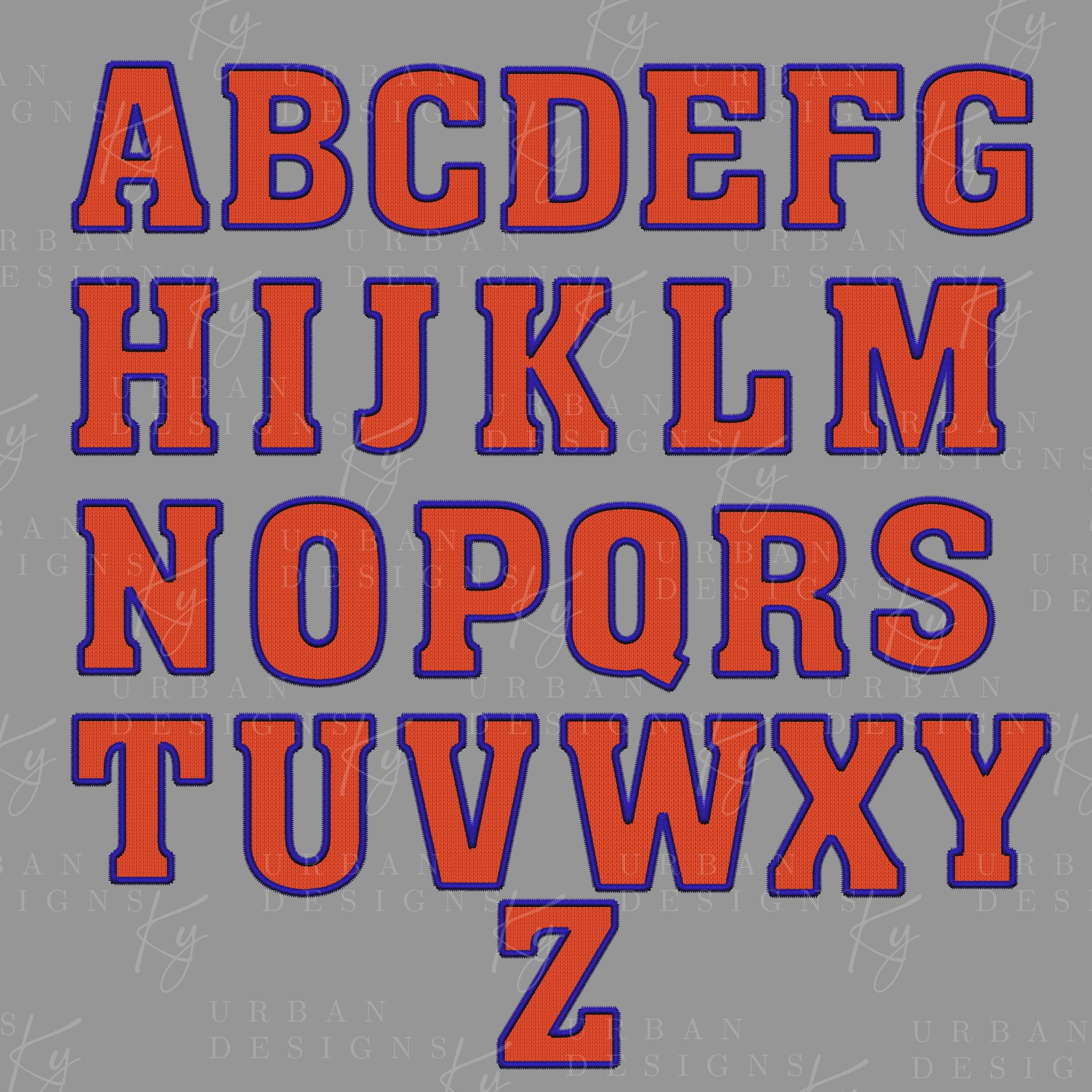 Faux Embroidery Alpha Set, Orange Knit Blue Embroidery Letters, Faux ...