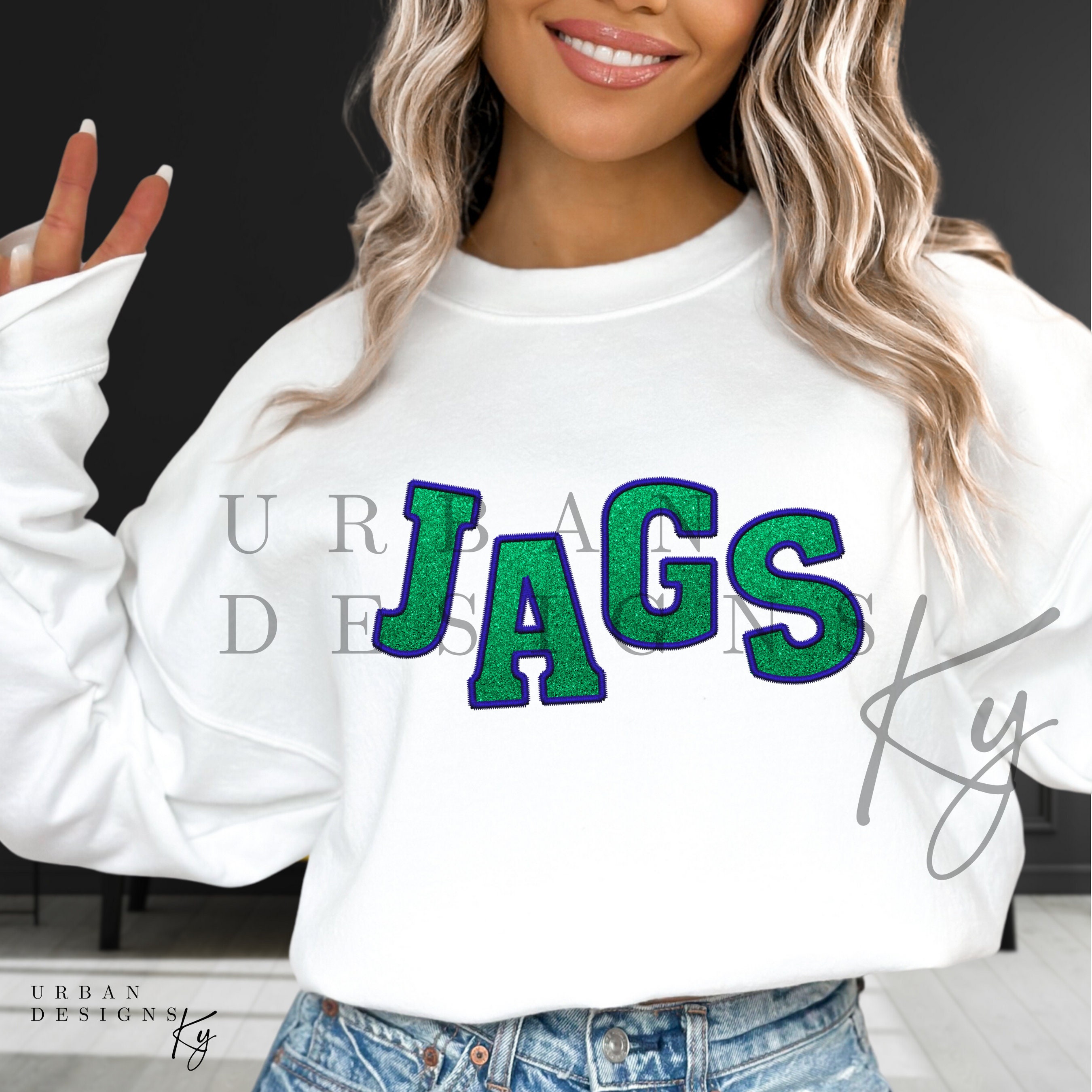 Faux Embroidery Alpha Set, Green Glitter Blue Embroidery, Jags, Faux Patch Sports Athletic, PNG ...