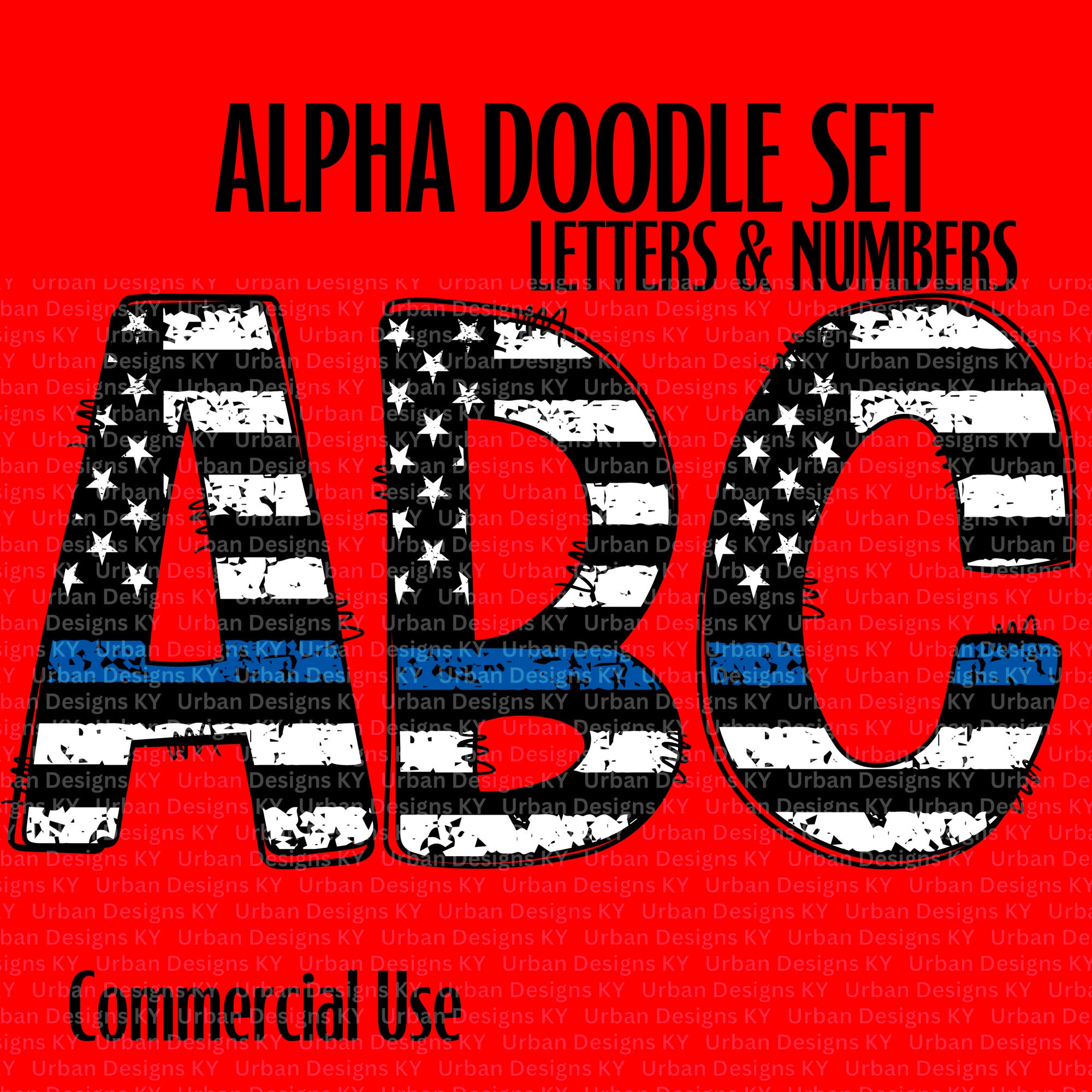 Alpha Doodle Set Police Thin Blue Line Flag Letters Numbers PNG Alpha ...