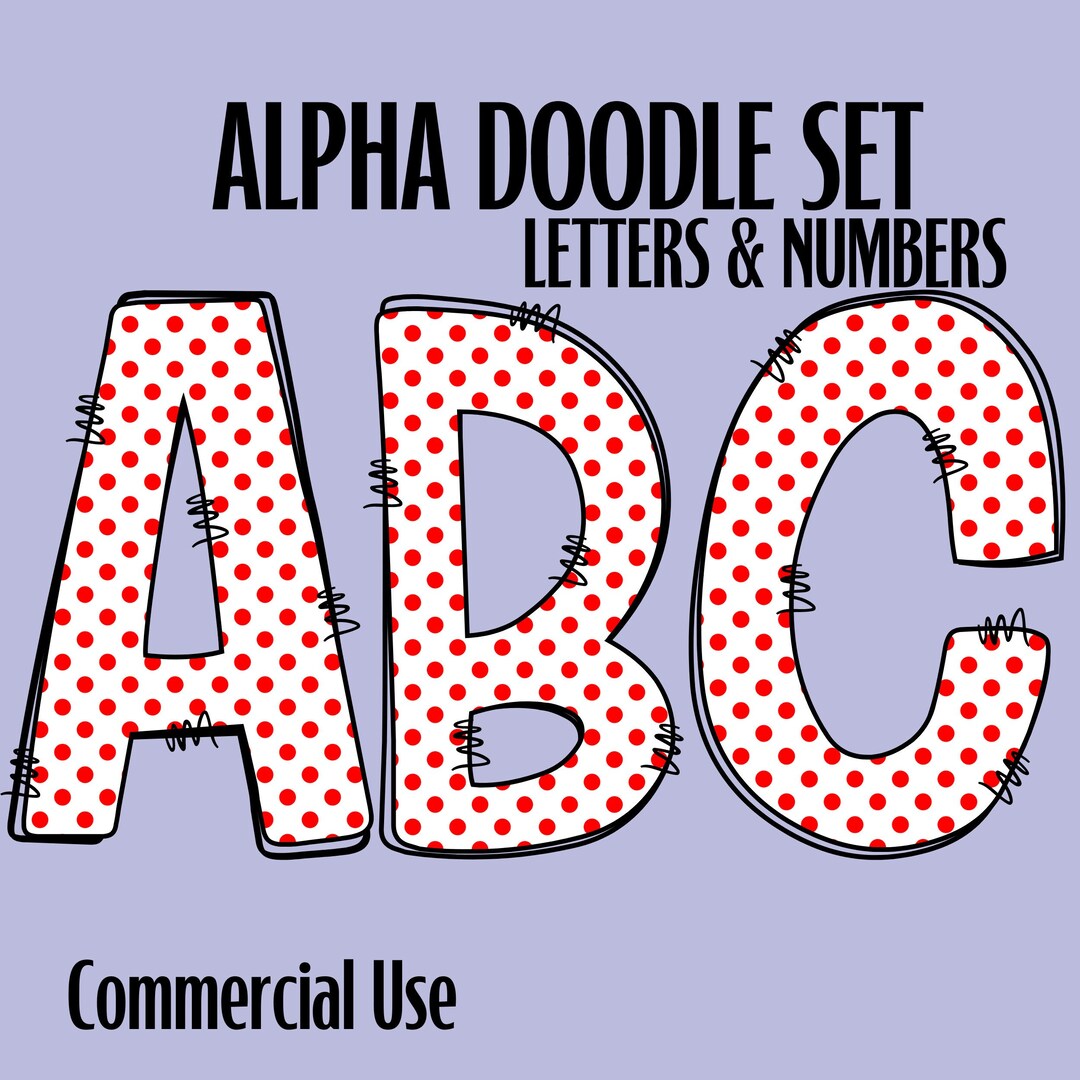 Alpha Doodle Set Red Polka Dot Alpha Doodle Bundle Commercial Use ...