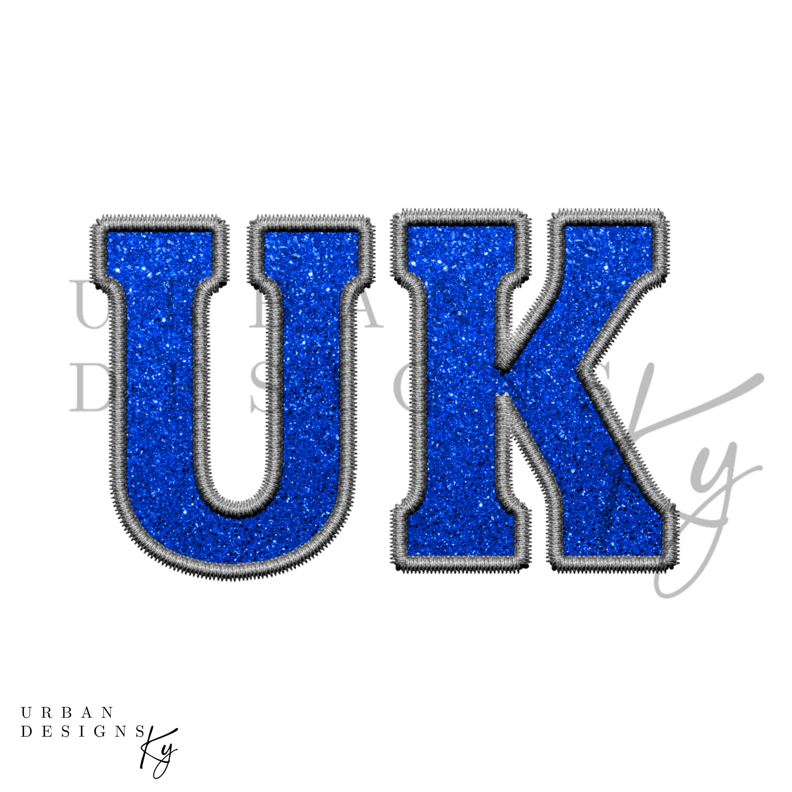 Kentucky Faux Embroidery Realistic Faux Blue Glitter, Faux Patch Sport Athletic PNG DTF High ...