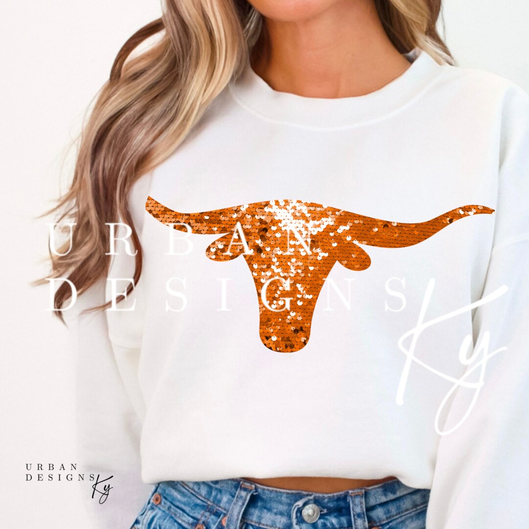 Faux Sequins Longhorn, Orange Realistic Texture Glitter Sequins ...