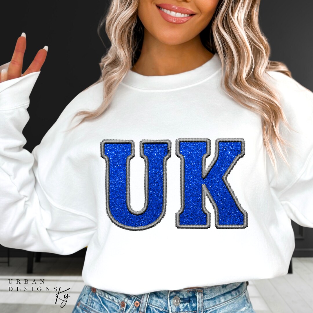 Kentucky Faux Embroidery Realistic Faux Blue Glitter, Faux Patch Sport Athletic PNG DTF High ...