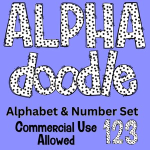 Commercial Use Doodle Letters & Numbers White Black Polka Dot Filled ...