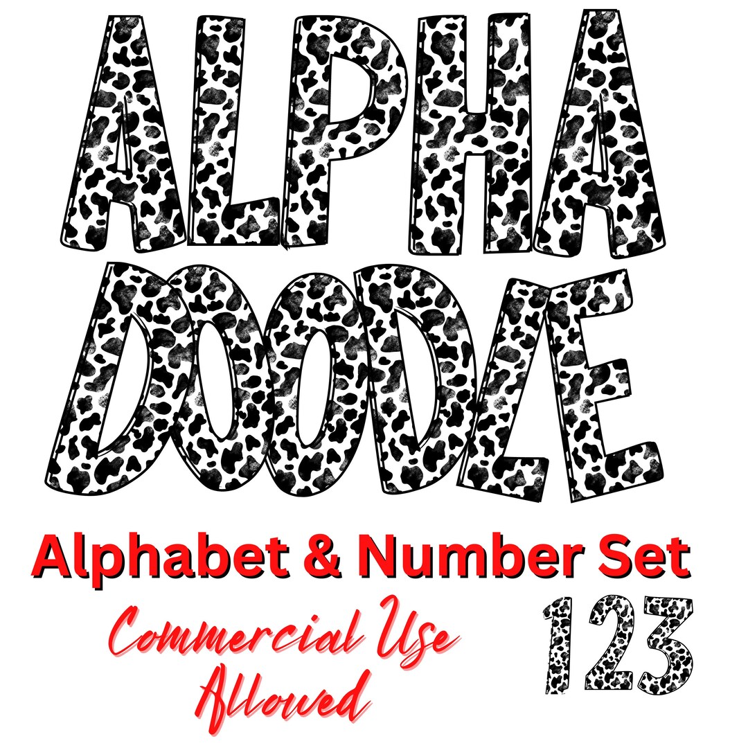 Alpha Doodle Set Cow Letters Numbers PNG Alpha Bundle Distressed Cow ...