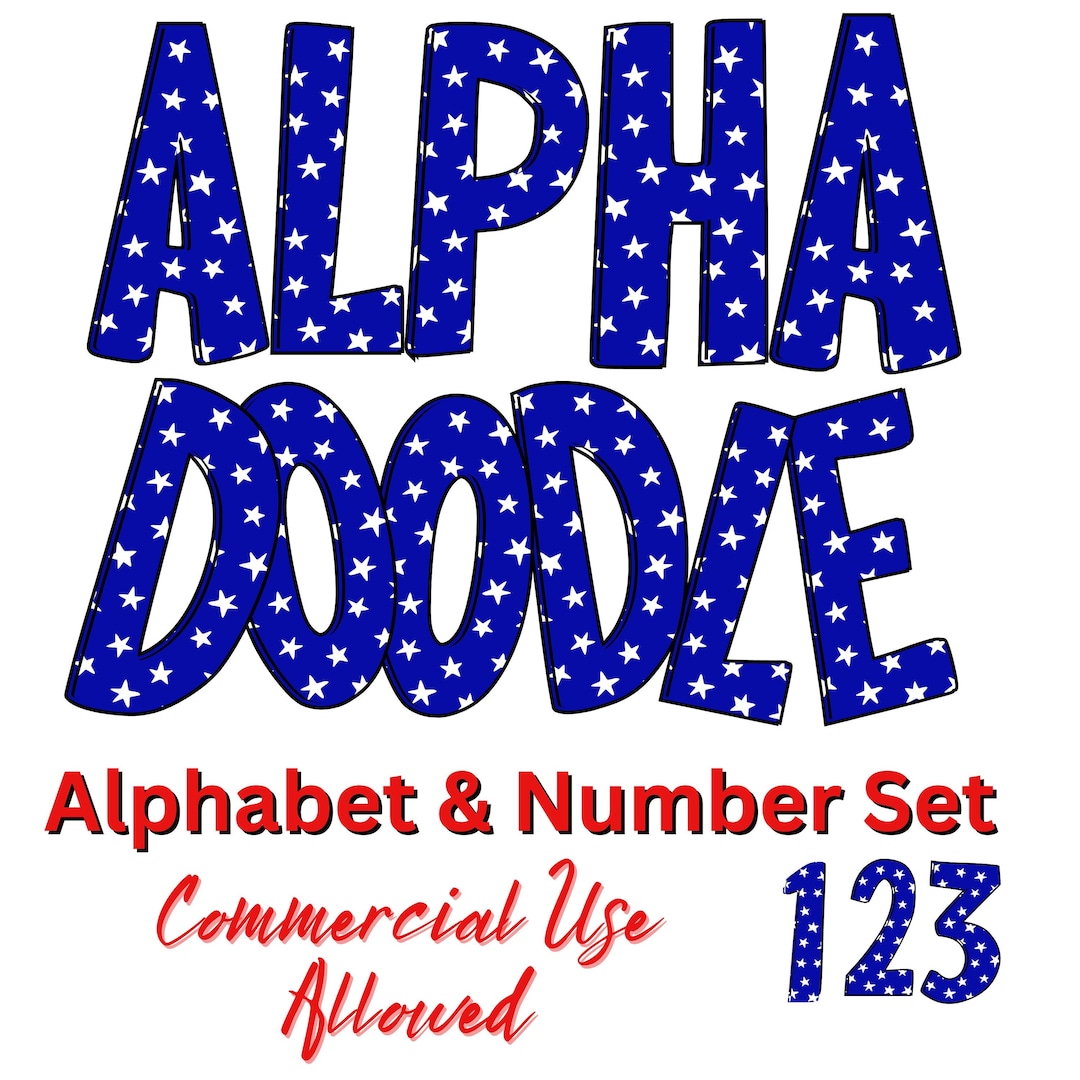 Alpha Doodle Set Stars Letters Numbers PNG Alpha Bundle USA Stars - Etsy