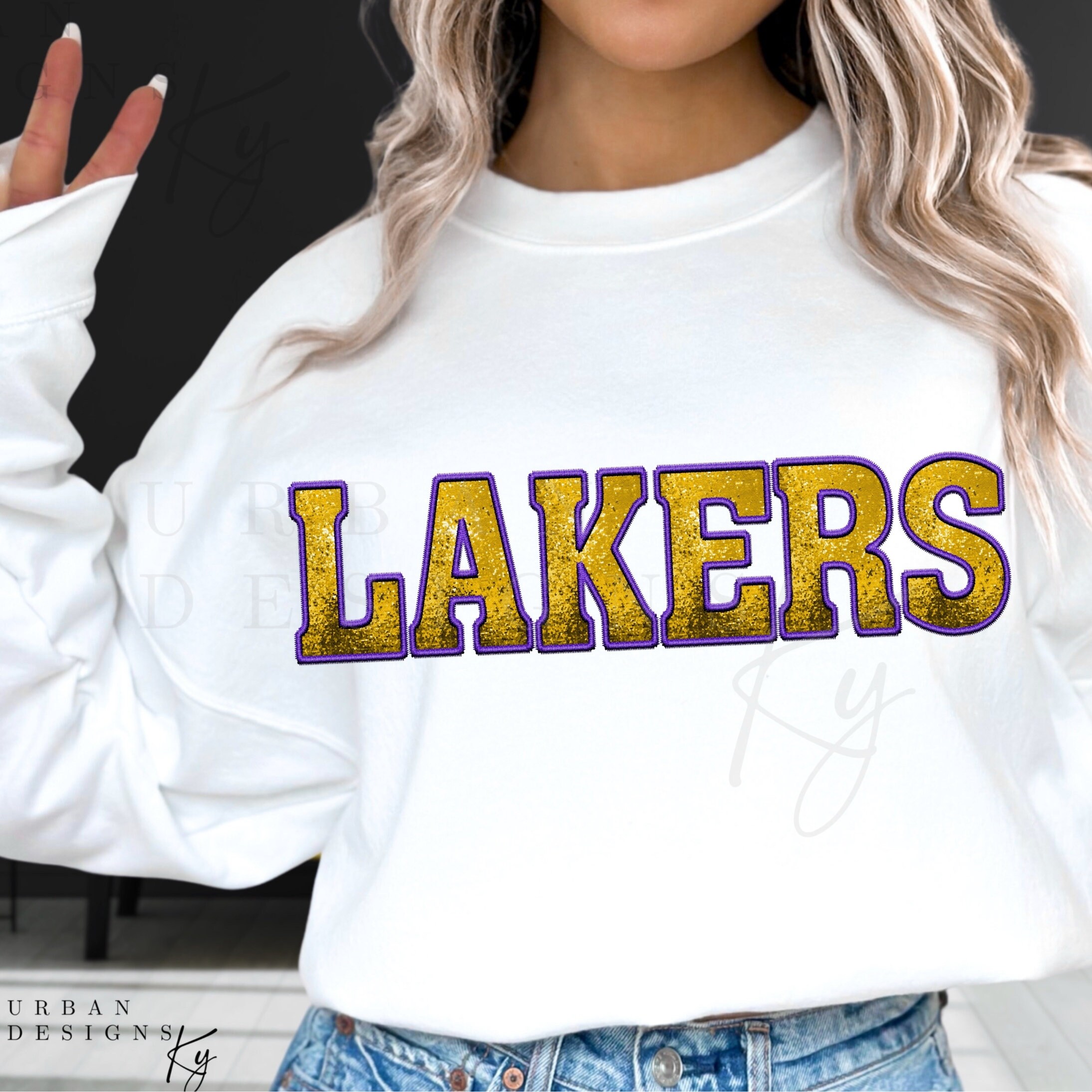 Lakers Realistic Faux Embroidery Glitter, Faux Patch Sport Athletic PNG ...