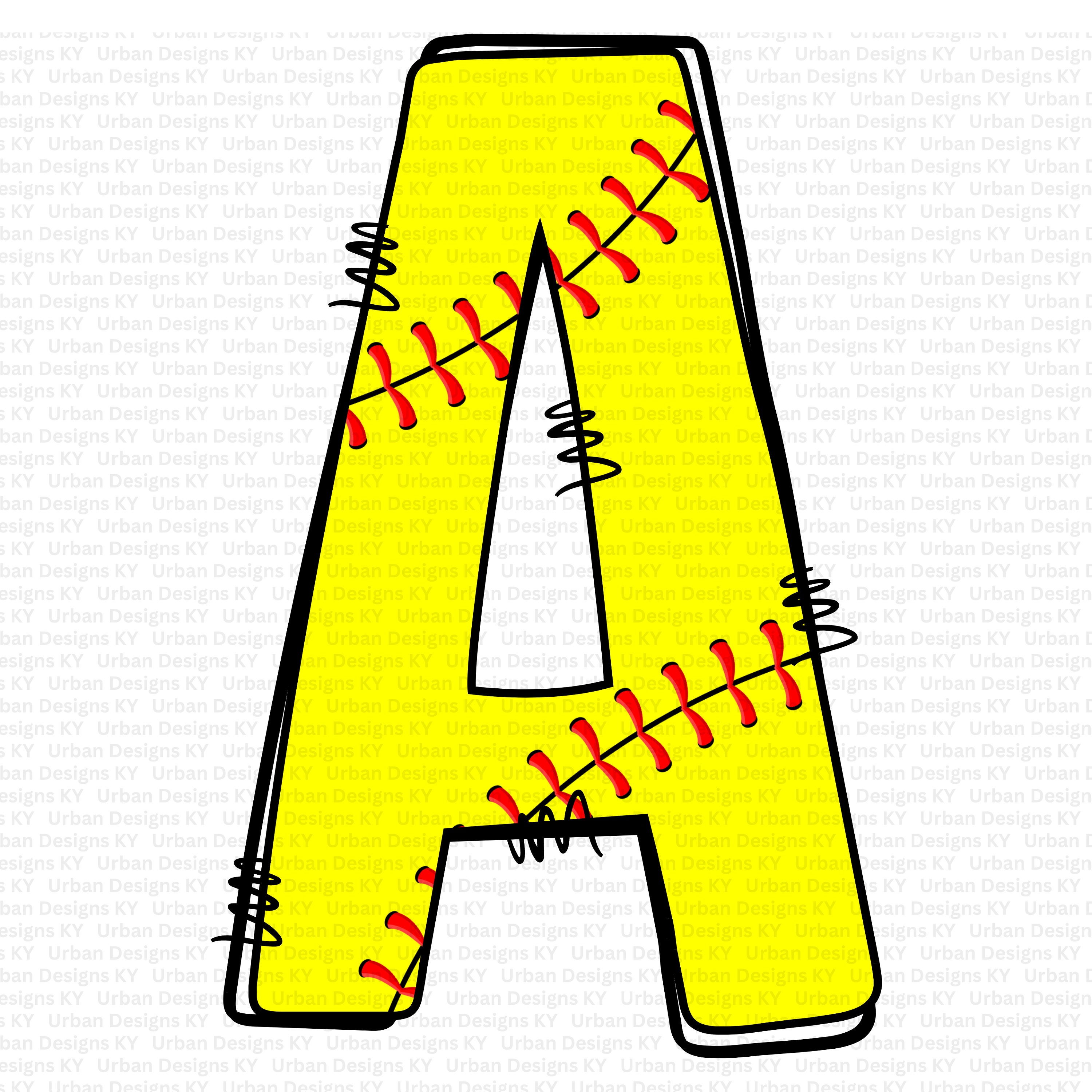 Alpha Doodle Softball Filled Letters Numbers PNG Alpha Softball PNG Set ...