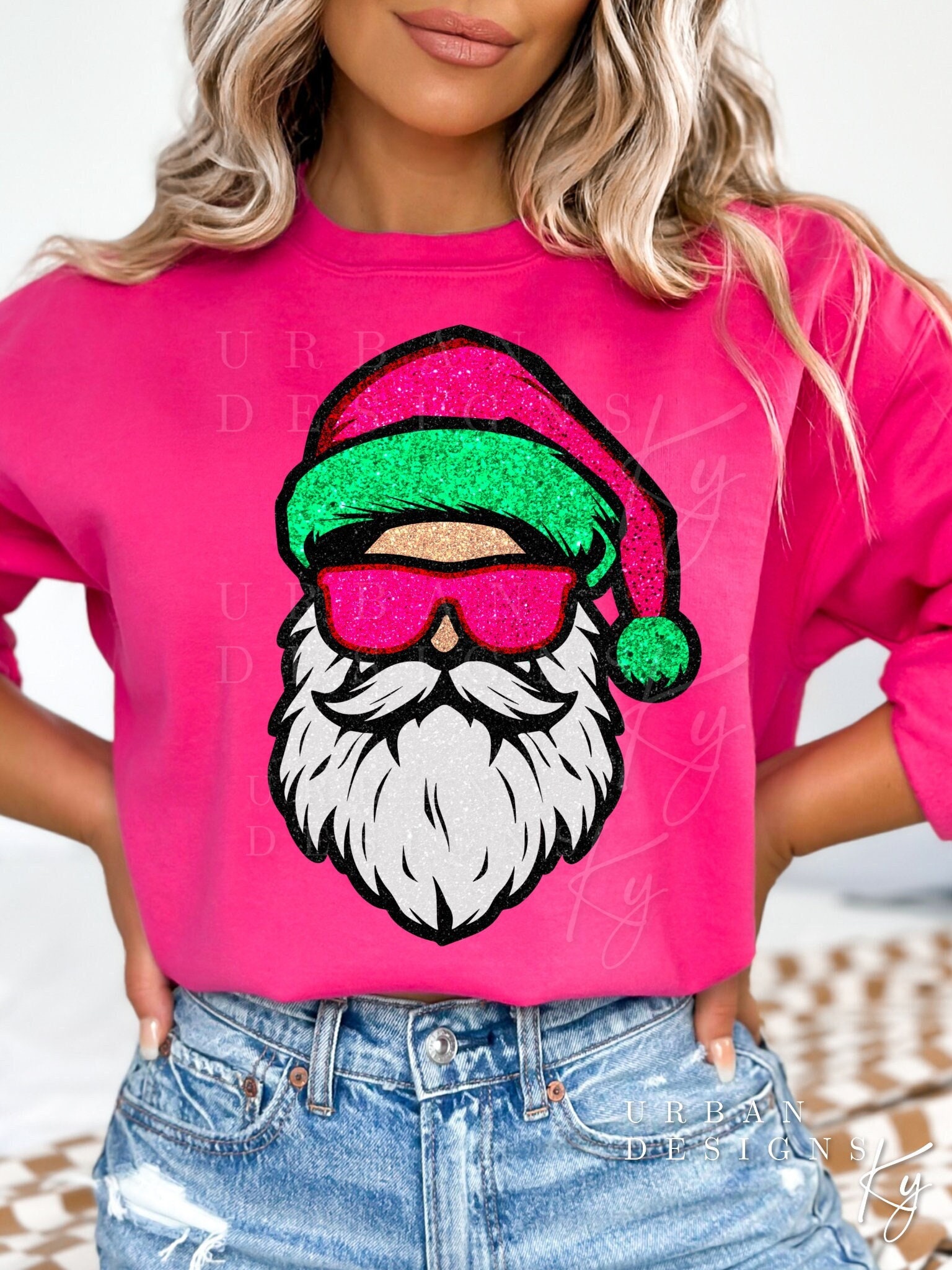 Retro Santa Glitter Effect, Faux Glitter Realistic Texture Digital ...