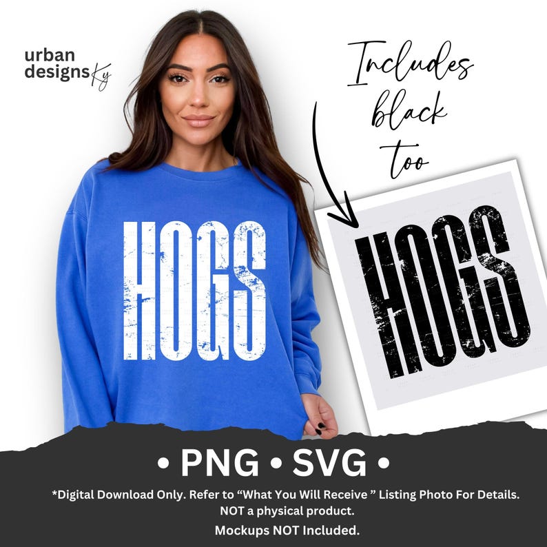Hogs Vintage Retro Png Svg Bundle Distressed Trendy DTF HTV Digital ...