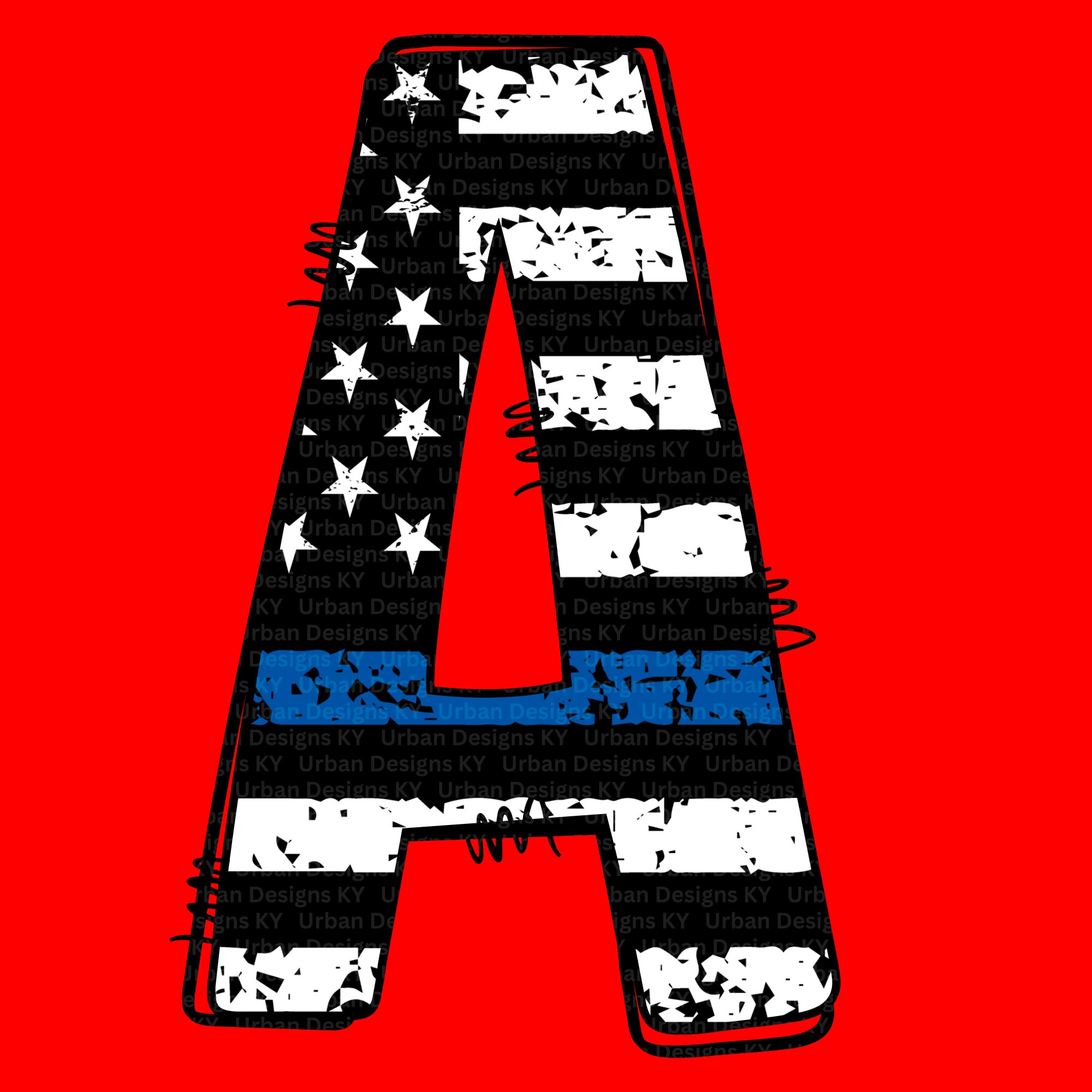 Alpha Doodle Set Police Thin Blue Line Flag Letters Numbers PNG Alpha ...