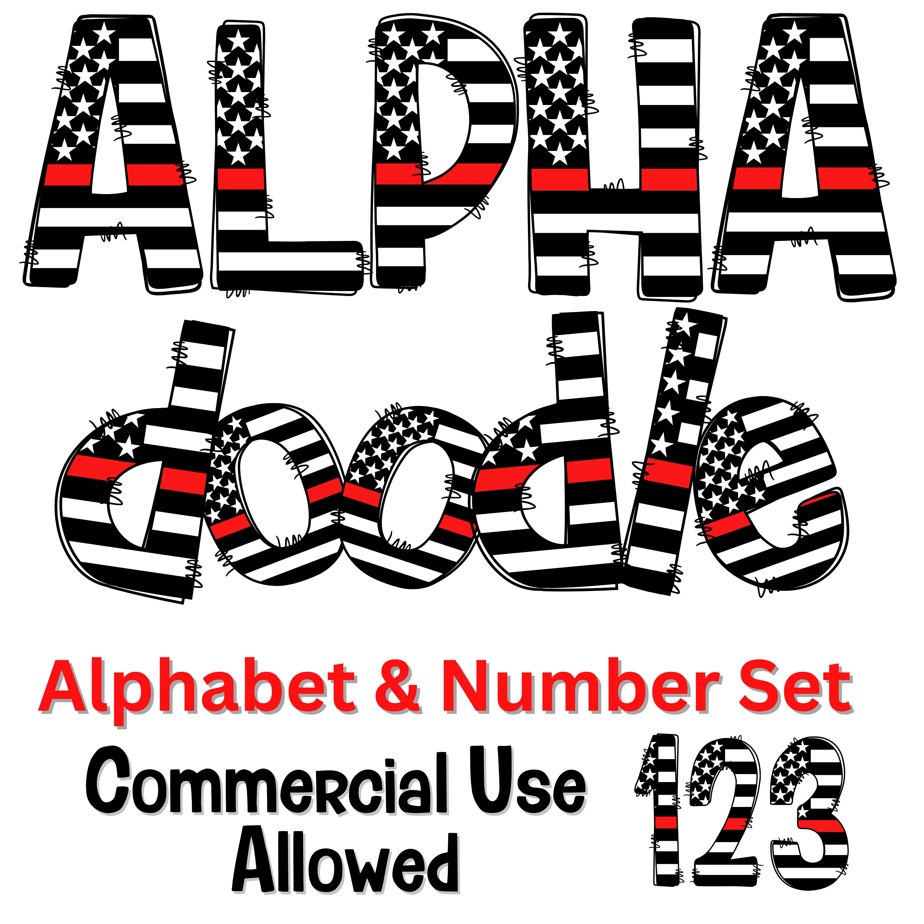 Thin Red Line Flag Alphabet Letters PNG Bundle, Commercial Use ...
