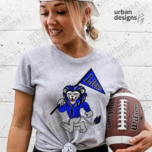 Vintage Lions Mascot Flag, Retro Lion Walking With Flag, Blue Lion ...