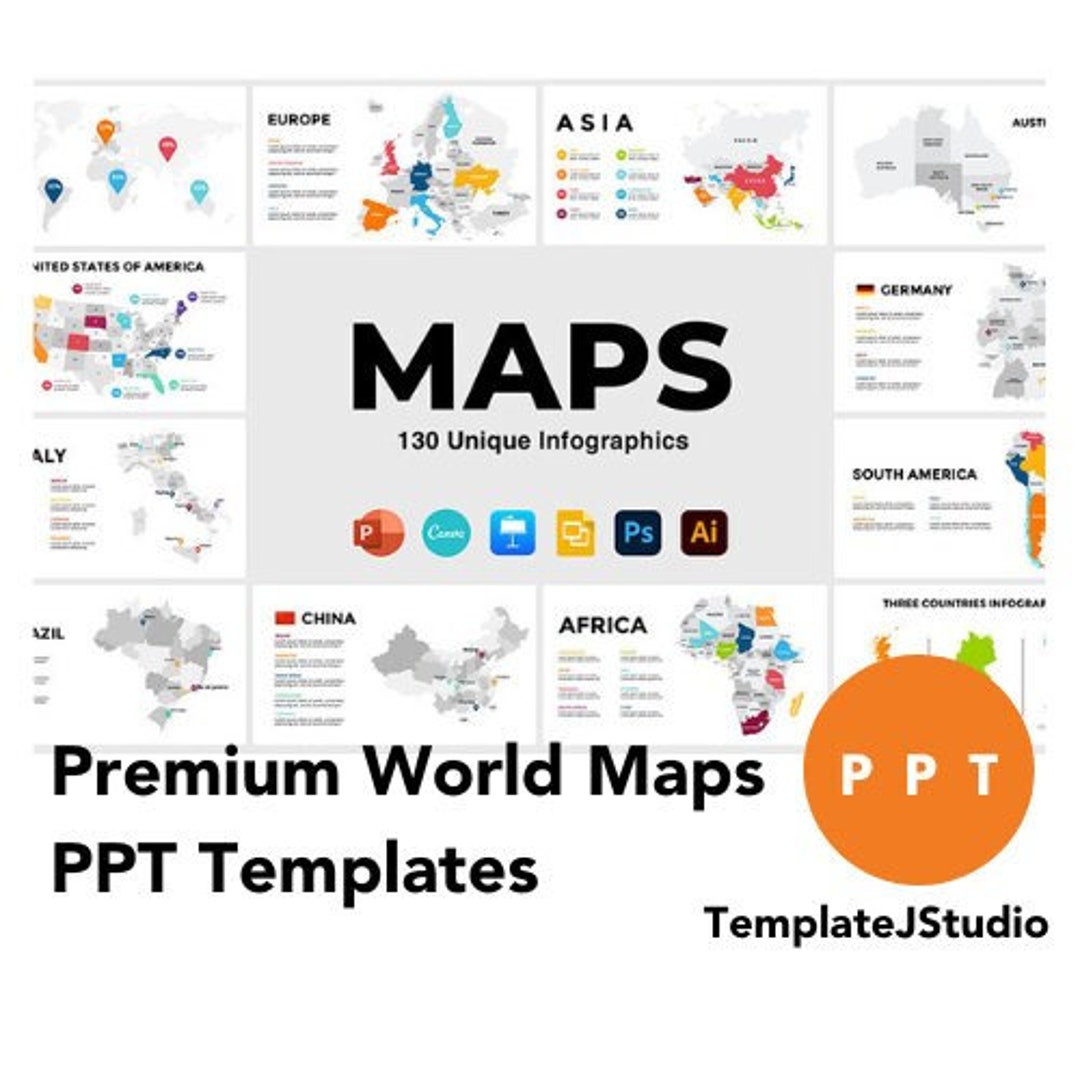 Premium World Map Infographics for Presentation Powerpoint Slides - Etsy