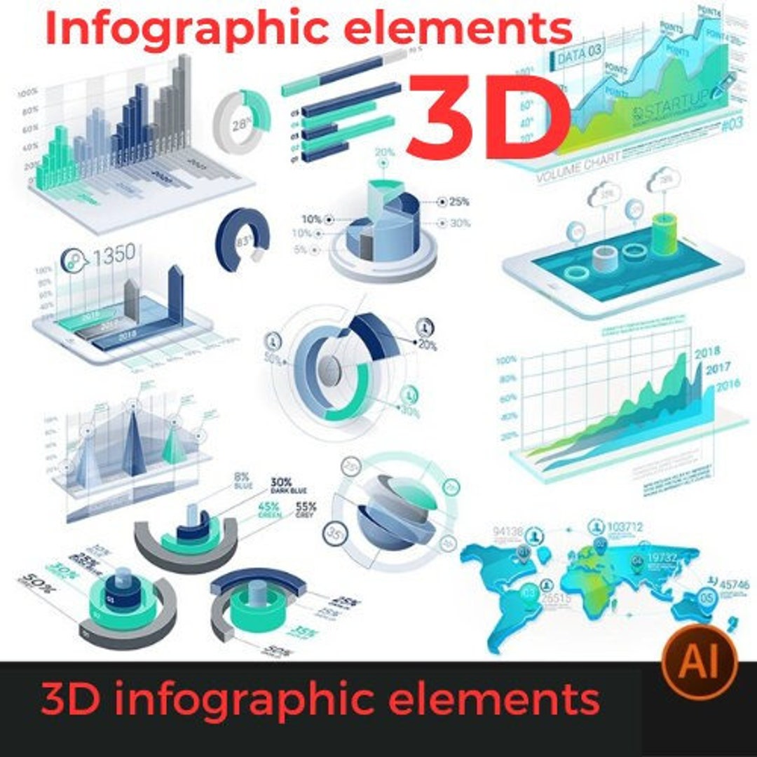 Infographics Modern 3D Business Elements Collection EPS File ...